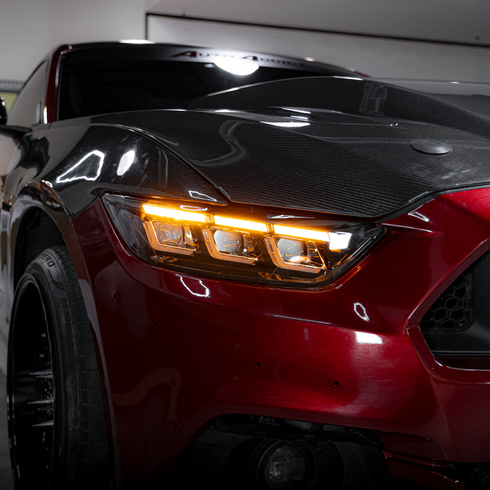 2015-2017 Ford Mustang Projector Headlights S650 Style LED Amber Seque