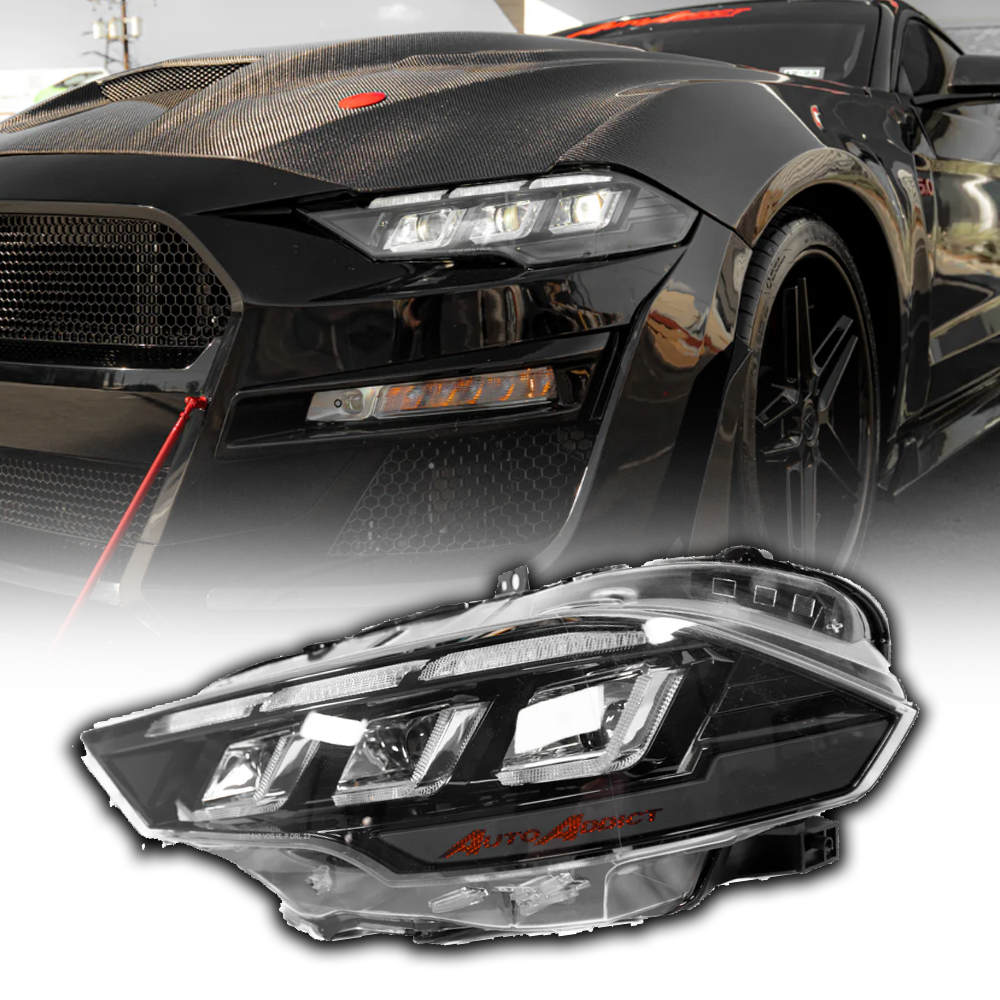 2018-2023 Ford Mustang Projector Headlights S650 Style LED Amber Seque
